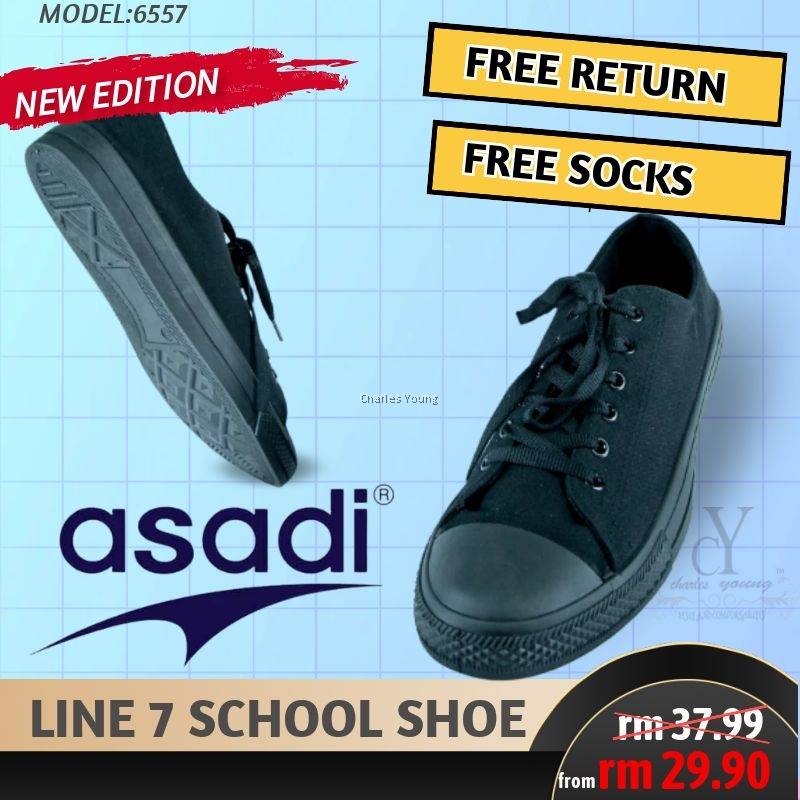 100% Original Asadi 6557 Black Shoe | Kasut Sekolah Asadi Hitam