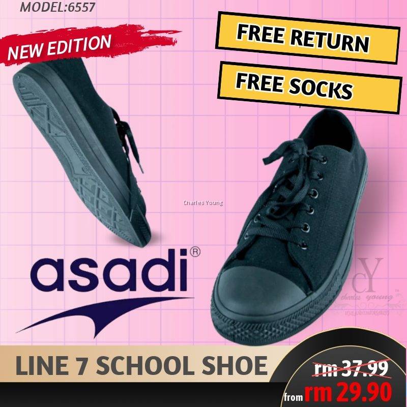 100% Original Asadi 6557 Black Shoe | Kasut Sekolah Asadi Hitam