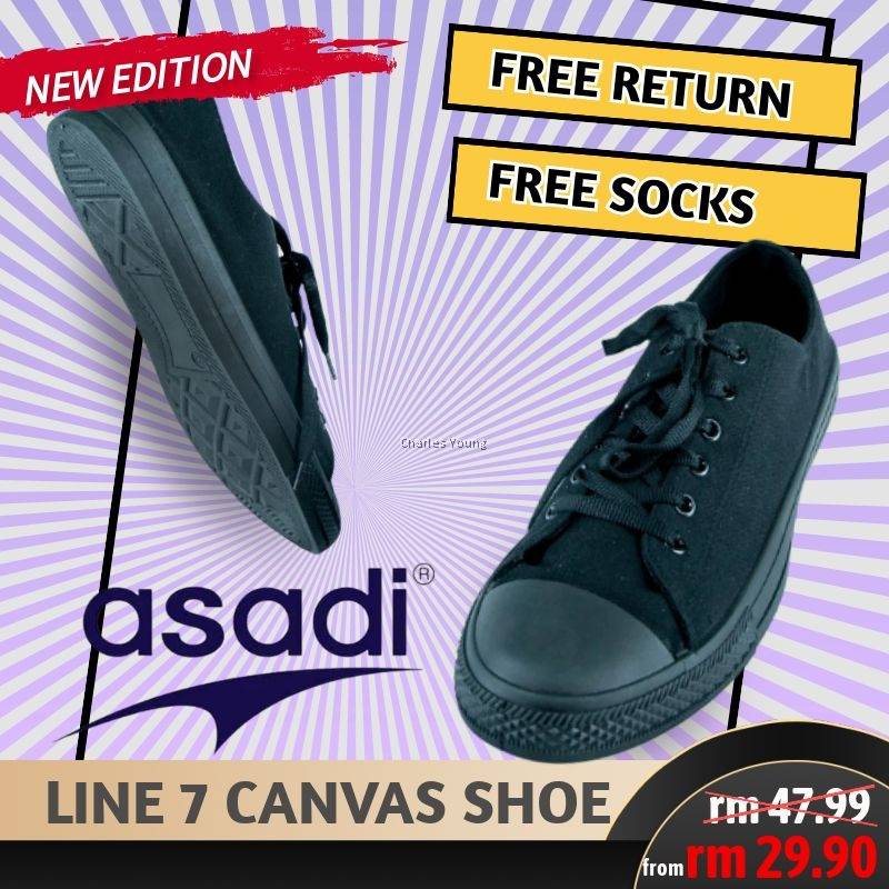 100% Original Asadi 6557 Black Shoe | Kasut Sekolah Asadi Hitam